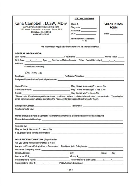 FREE 9 Counseling Intake Forms In PDF Ms Word