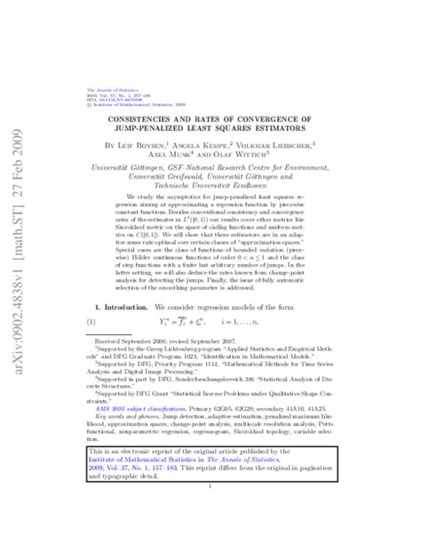 pdf consistencies and rates of convergence of jump penalized least squares estimators axel