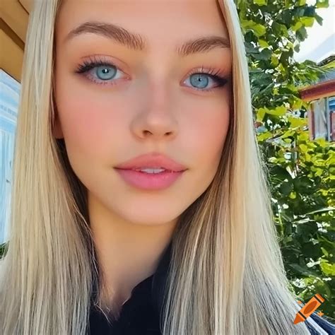 Nordic Girl 20yo Realistic Face Realistic Big Light Eyes Straight Pale Blonde Hair Friendly
