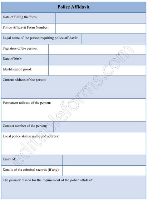 Police Affidavit Form Editable PDF Forms
