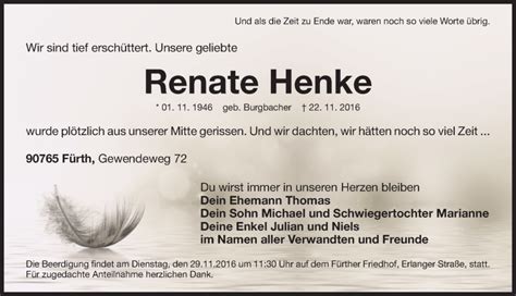 Traueranzeigen Von Renate Henke Trauer Nn De