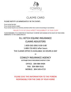 Fillable Online CLAIMS CARD Fax Email Print PdfFiller