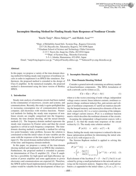 pdf incomplete shooting method for finding steady state responses of nonlinear circuits