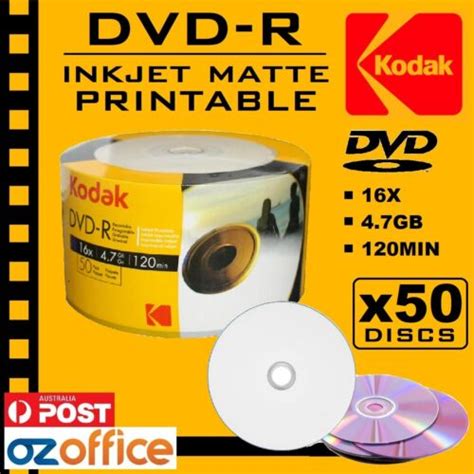 PREMIUM 50 X KODAK DVD R 16x Inkjet Printable Blank DVD Discs Print