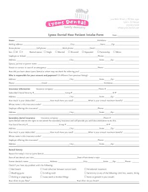 2014 2022 Lyons Dental New Patient Intake Form Fill Online Printable