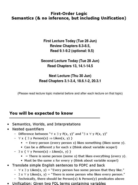 first order logic semantics inference 1 interpretation logic first order logic