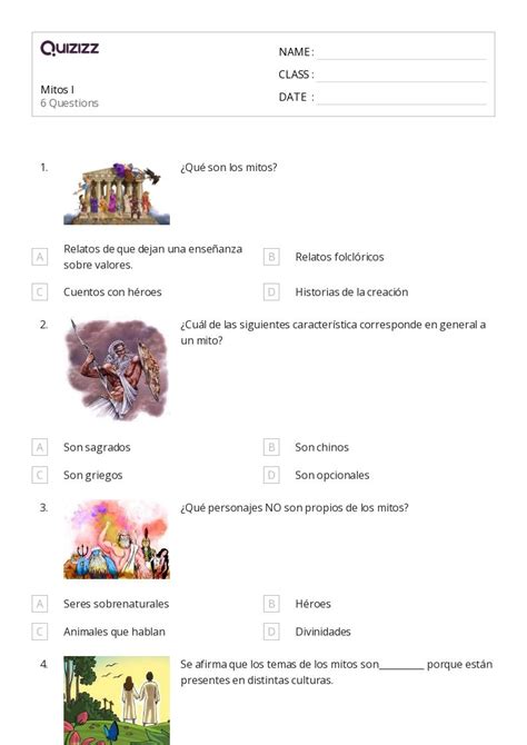 Mitos Hojas De Trabajo Para Grado En Quizizz Gratis E Imprimible