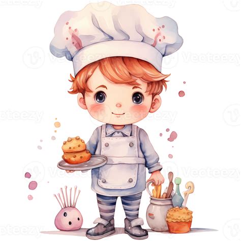 Ai Generiert S Junge Koch Aquarell Clip Art Illustration Png