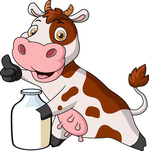 Premium Vector Cute Cow Cartoon With Milk Bottle