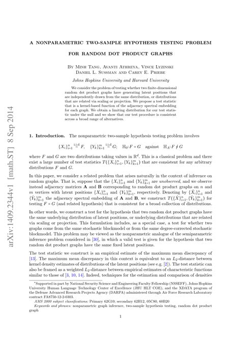 pdf a nonparametric two sample hypothesis testing problem for random dot product graphs