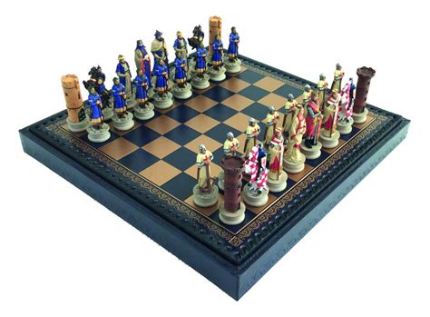 Jeu D Echecs Original Et Echiquier En Simili Cuir Bleu Avec Rangement