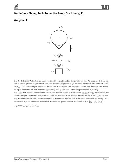 Übung 11 Wintersemester Vertiefungsübung Technische Mechanik 3