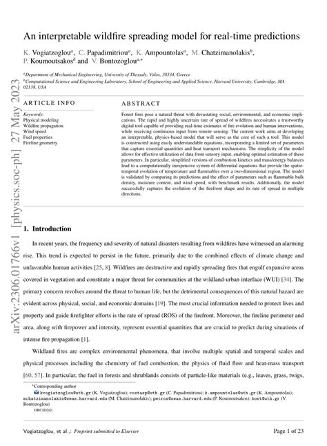 pdf an interpretable wildfire spreading model for real time predictions
