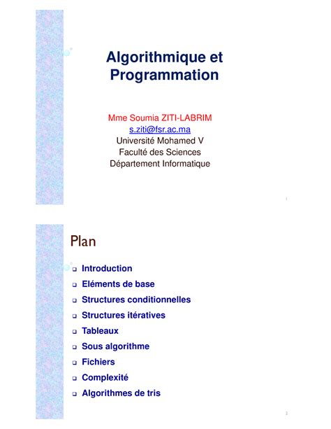 Algorithmique Et Programmation Algorithmique Et Programmation Mme