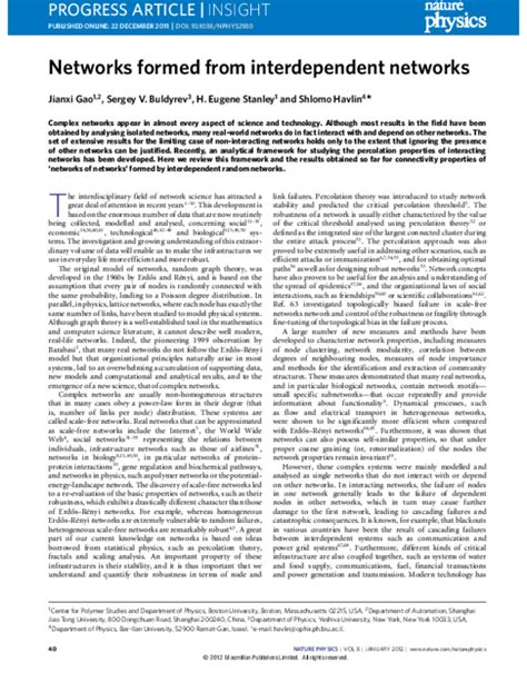 pdf networks formed from interdependent networks eugene stanley