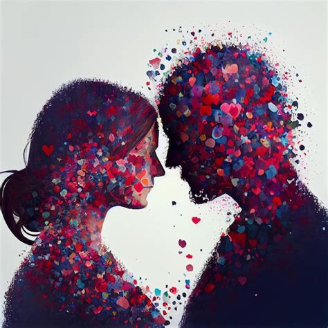 Linda pareja enamorada de corazones tarjeta del día de san valentín 3d