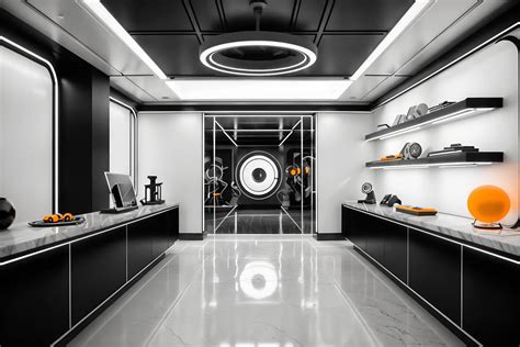 Retro Futuristic Style Clothing Store Interior With Smooth Marble
