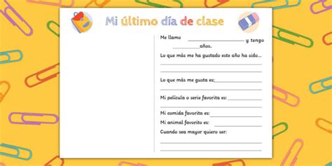 Ficha de actividad Mi último día de clase Twinkl