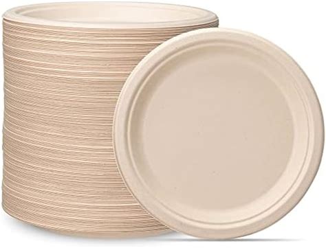300 Pack Compostable Disposable Paper Plates Heavy Duty Bagasse