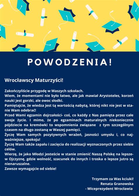 Życzenia dla maturzystów XV LO we Wrocławiu