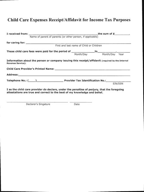 Free Dependent Care Receipt Form