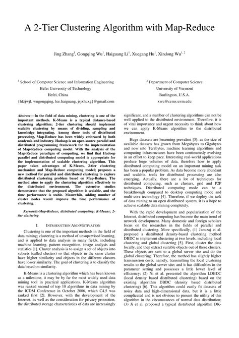 pdf a 2 tier clustering algorithm with map reduce