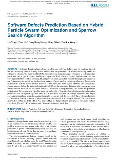 pdf software defects prediction based on hybrid particle swarm optimization and sparrow search