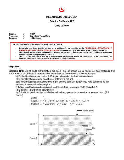PC2 2020 CS5A Solucionario MECANICA DE SUELOS CI Práctica Calificada