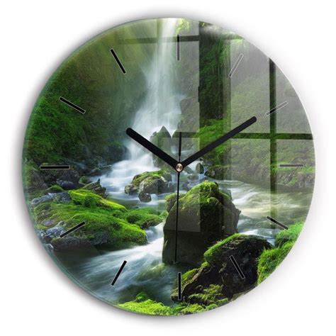 Decortapis Horloge Murale En Verre Horloge Ronde 30cm Cascade Et
