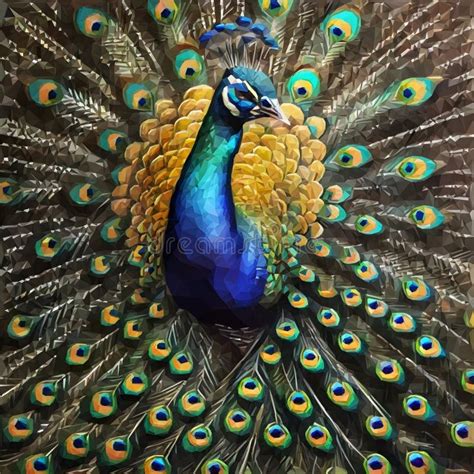 Un Cuadro De Un Pavo Real Con Las Plumas De Cola Extendidas Stock De