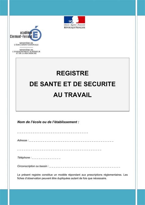 PDF Registre Santé et Sécurité au Travail EPLE PDF Télécharger Download