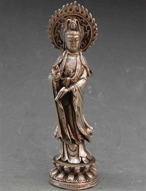 9 Buddhismus Tempel Weiß Kupfer Silber stehen kwan yin Guan Yin