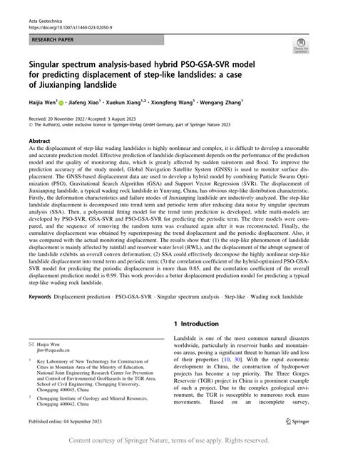 singular spectrum analysis based hybrid pso gsa svr model for predicting displacement of step