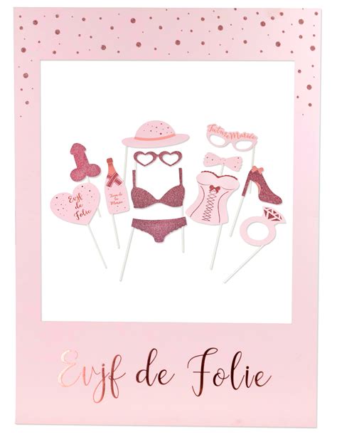 Kit Photobooth Avec Cadre EVJF Rose Gold 12 Accessoires Deguise Toi