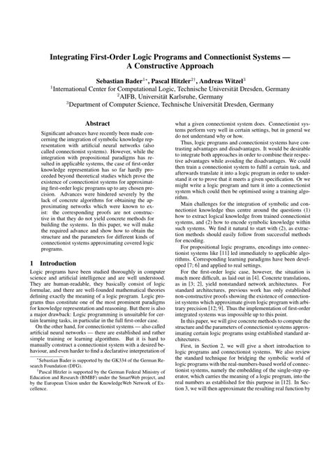 pdf integrating first order logic programs and connectionist systems a constructive approach