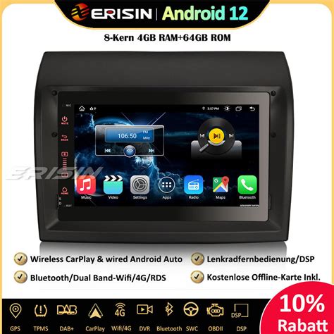 Erisin ES8874D 8 Kern Android 12 Autoradio Bluetooth mit GPS für Fiat
