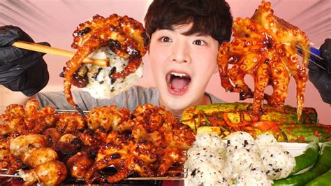 ENG SUB Spicy Webfoot Octopus Roast Eating MukbangSeafood Korean ASMR