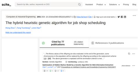 [citation report] the hybrid heuristic genetic algorithm for job shop scheduling