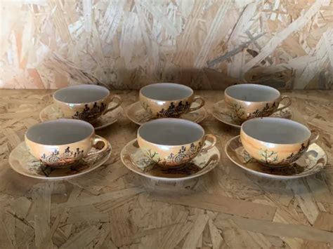 ANCIEN SERVICE TASSES Soucoupes A Café En Porcelaine Fine Vintage Décor