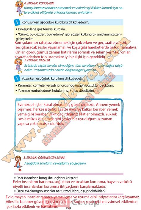 3 Sınıf Türkçe Ders Kitabı Sayfa 149 150 151 152 153 154 Cevapları