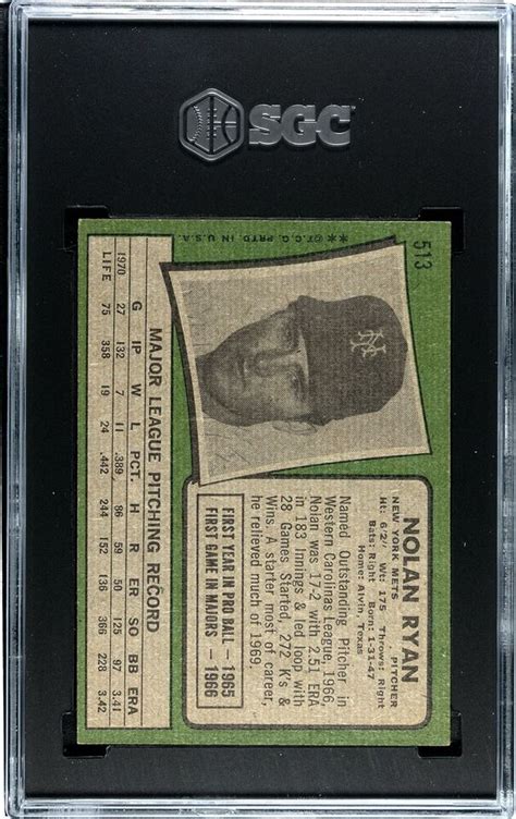 1971 Topps 513 Nolan Ryan HOF NY Mets SGC 6 EX NM All Time Strike Out
