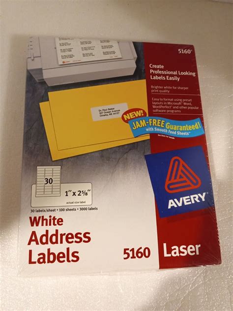Avery 5160 Easy Peel Mailing Address Labels Laser 1 X 2 5 8 White 3000