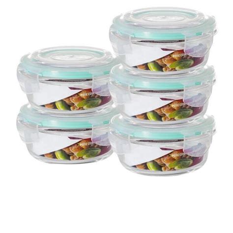 Kit 5 Potes Vidro Hermético Trava Redondo 400Ml Marmita MadeiraMadeira