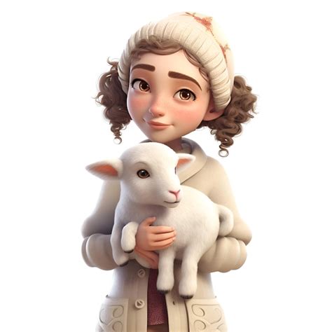 Menina Bonita Dos Desenhos Animados Cabra Branca Isolada Em Fundo