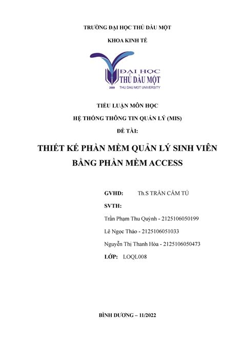 LMIS QLSV Xây dựng hệ thống quản lý sinh viên bằng access TRƯỜNG