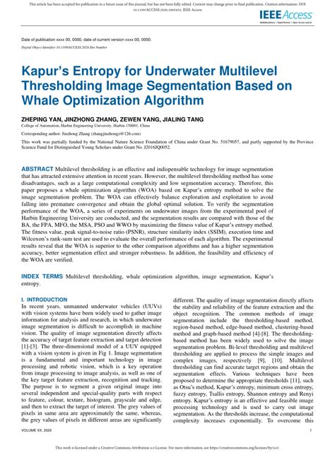 pdf kapur s entropy for underwater multilevel thresholding image segmentation based on whale