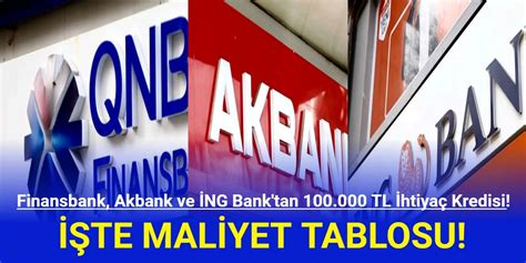 Finansbank Akbank ve İNG Bank tan 100 000 TL İhtiyaç Kredisi