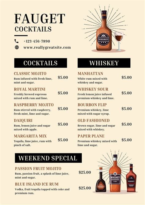 Page Free Printable And Customizable Bar Menu Templates Canva