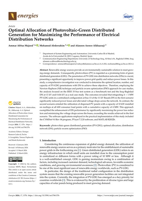 pdf optimal allocation of photovoltaic green distributed generation for maximizing the