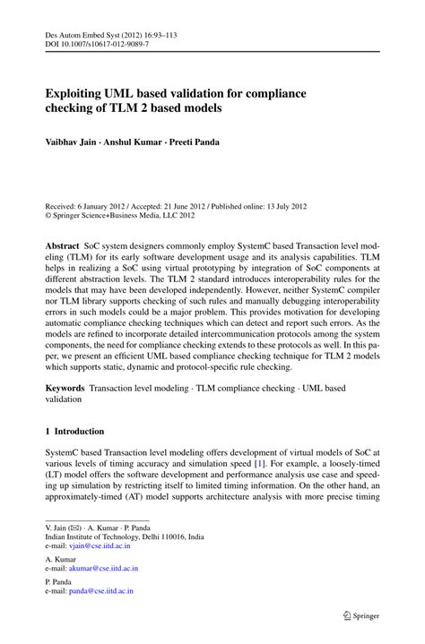 pdf exploiting uml based validation for compliance checking of tlm 2 based models